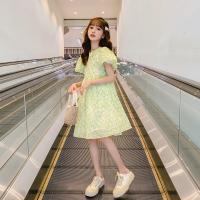 China Bubble Sleeve Skirt Girls Summer Green Dress New Foreign Style for sale