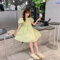 China Bubble Sleeve Skirt Girls Summer Green Dress New Foreign Style for sale
