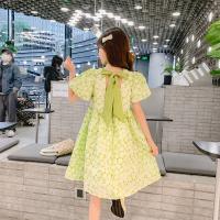 China Bubble Sleeve Skirt Girls Summer Green Dress New Foreign Style for sale