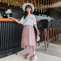 China Girls Suit Summer White Round Collar T-Shirt Net Gauze Skirt Two Sets for sale