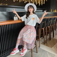 China Girls Suit Summer White Round Collar T-Shirt Net Gauze Skirt Two Sets for sale