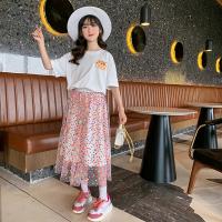 China Girls Suit Summer White Round Collar T-Shirt Net Gauze Skirt Two Sets for sale