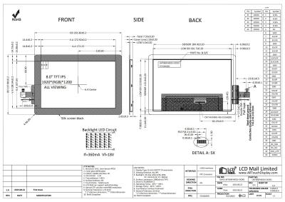 China Smart 8'' FHD TFT LCD CTP Display 1920*1200 LCD Screen IPS Viewing 1000nits LVDS Interface for sale