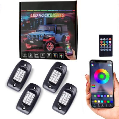 China 12V RGB Rock Lights 8-Piece Kit with IP69K Waterproof Rating and 20m Remote Control for Vehicle Underglow for sale