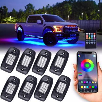 China Motorcycle 4 Pod RGBW Rock Lights IP68 Waterproof Bluetooth APP Control 12V 15W CREE LED for sale
