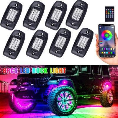 China 12V 6000K Bluetooth RGB Rock Lights 8 Pods Plastic LED Pods for Off Road Trucks for sale