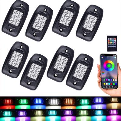China 8-Piece RGB SMD5050 LED Rock Lights Kit with Remote Control - 12V DC, IP68 Waterproof, 0.6m Cable Spacing for sale