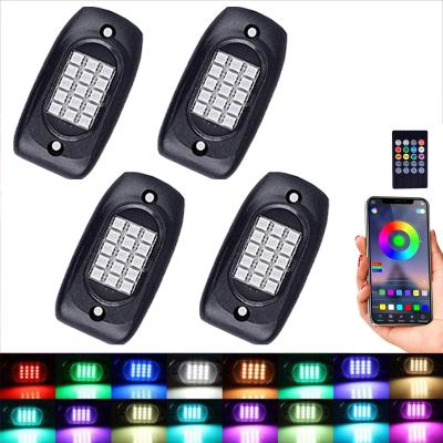 China Car RGB Rock Lights Bluetooth Control 120 Degree Angle IP68 Waterproof DC12V 5050RGB LED Kits for sale