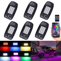 China 6 Pods RGB LED Rock Lights 12V 90 LEDs Multicolor Waterproof Music Lighting Kit for Off Road Truck for sale