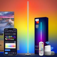 China Silver RGB Corner Floor Lamp with 16 Color LED, Bluetooth Remote Control and 1.4kg Lightweight Design for sale