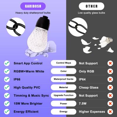 China 48FT RGB LED String Lights with 25 Dimmable Bulbs, IP65 Waterproof, WiFi & Remote Control for Outdoor Decor for sale