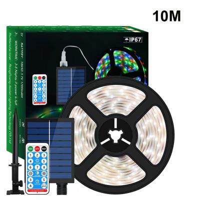 China 5M 10M LED Solar Strip Light 2835 with 280 LEDs IP65 Waterproof Outdoor Warm White Remote Control for sale