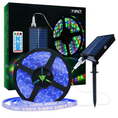 China 10M Solar LED Strip Light with 560 SMD2835 LEDs, 8 Modes, IP67 Waterproof, Remote Control for sale