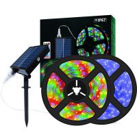 China 5M Solar RGB LED Strip Light with 280 LEDs, IP67 Waterproof, 1200mA Battery for Outdoor Garden Lighting for sale