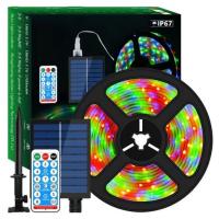 China 5M Solar Powered RGB LED Strip Lights with Remote Control, IP65 Waterproof, 1200mAh Battery for sale