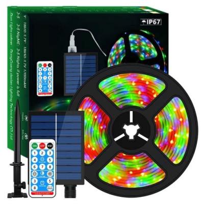 China 5M Solar Powered RGB LED Strip Lights with Remote Control, IP65 Waterproof, 1200mAh Battery for sale