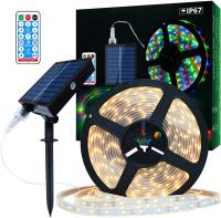 China 2835 Solar LED Strip Light 5m 280 LEDs with Remote Control, IP65 Waterproof Outdoor Lighting for sale