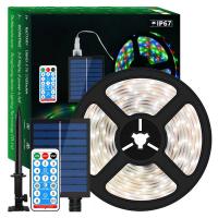 China Solar LED Strip Lights 16.4ft 3000K Warm White Outdoor Garden Lighting with 8 Modes and Remote Control for sale
