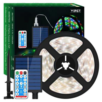 China Solar LED Strip Lights 16.4ft 3000K Warm White Outdoor Garden Lighting with 8 Modes and Remote Control for sale