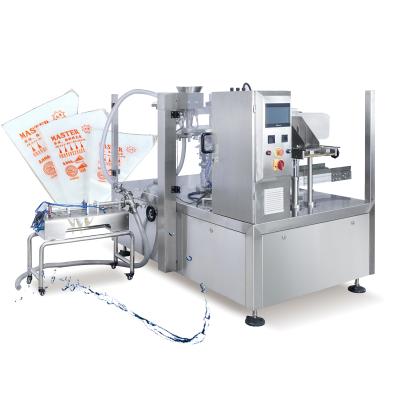 China Liquid Packaging Machine: Triangular Bags, Secondary Dosing Liquid Paste Products Equipped with Liquid Pump Ring Feeder for sale