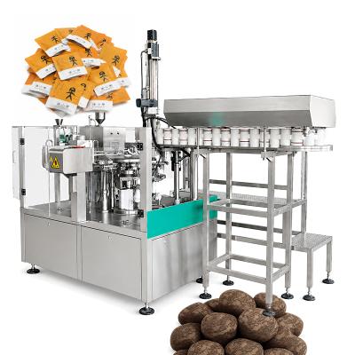 China Tea Cake Packing Machine | Premade Pouch Packing Machine with Rotary Feeder & Nitrogen Flushing | Pu Er Tea Brick Packing Line for sale