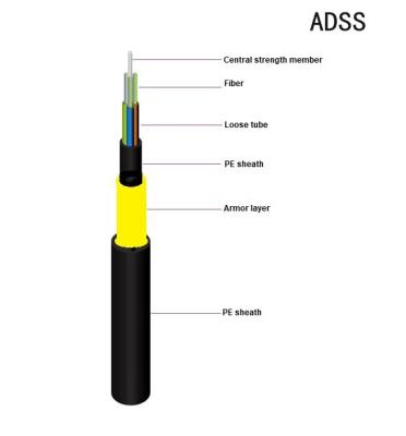 China Self Supporting Aerial Fiber Optic Adss Cable 12 Core 24 Core 48 Core Span 100m for sale
