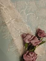 China Leafy Embroidered Pink Sequin Lace Fabric Tulle Material Poly Embroidery Yarn for sale