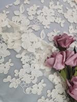 China Beige Color 3D Floral Corded Lace Fabric Polyester Cotton Cording Yarn for sale