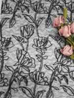 China Black Corded Floral Pattern Embroidered Lace Fabric 129cm Width for sale