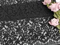 China 3D 57 Inch Black Floral Corded Lace Fabric With Soft Handfeel for sale