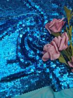 China 51'' Bright Blue Shell Shape Sequin Embroidery Mesh Fabric For Party for sale