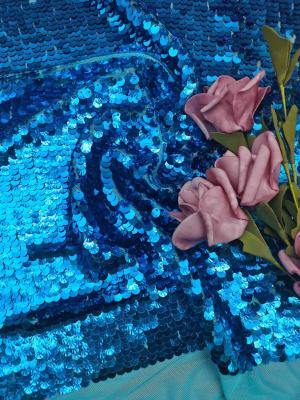 China 51'' Bright Blue Shell Shape Sequin Embroidery Mesh Fabric For Party for sale