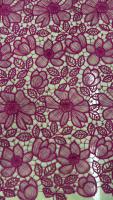 China Fushcia Chemical Floral Embroidery Lace Fabric 119CM Width for sale