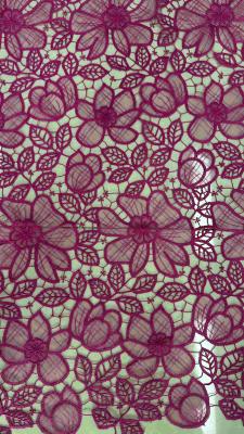 China Fushcia Chemical Floral Embroidery Lace Fabric 119CM Width for sale