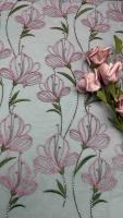 China Tulip Flower Lace Colored Embroidery Fabric Lady Dress Textile for sale