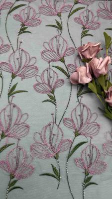 China Tulip Flower Lace Colored Embroidery Fabric Lady Dress Textile for sale