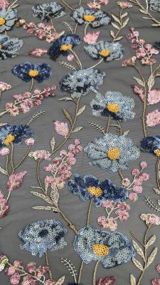 China 49 Inches Width Floral Sequin Embroidered Fabric Medium Durability for sale