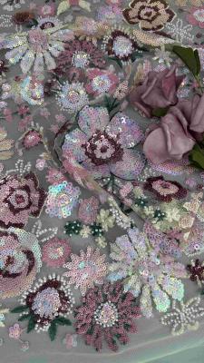 China Semi Sheer Flower Sequin Embroidered Fabric For Women Fashion Dress for sale