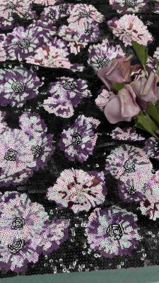 China Mesh Tulle Sequin Embroidered Fabric 49 Inches Floral For Women Wear for sale