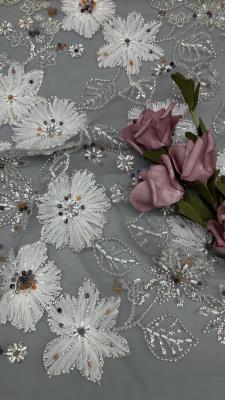 China Sequin Embroidered Fabric Medium Durability Rose Floral Pattern 98%P 5%SP 100%Pet for sale