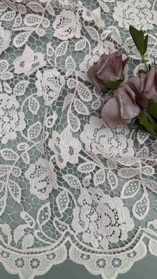 China 100% Poly Off White Cashew High Quality Chemical Embroidered Lace Fabric For Women Clothing for sale