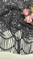 China Long Fringes Flowers Pattern  Black Color High Quality Full Width Corded Lace Fabric For Fashin Women Cloth 140cm Width for sale