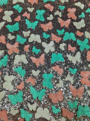 China Colorful Butterfly High quality Soft Sequin Embroidered Fabric Patttern Piece Dye Mesh Ground For Fashion  Dress for sale