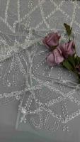 China Pearls And Tulle Mesh Fabric Embroidery Fabric For Evening Dress Garment Brands Garment Factories for sale
