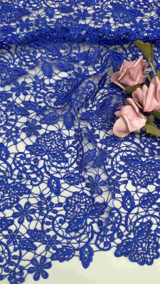 China 100% Poly Royal Blue  High Quality Floral Chemical Embroidered Lace Fabric For Women Clothing Fashion Dress for sale