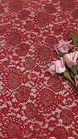 China High Quality Red Color Corded   Shine Floral Scalloped Edge Lace Fabric By The Yard Dress For Fashion for sale