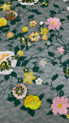 China Colorful Flower Rose Floral Sequin Embroidered Fabric for DIY Dress for sale