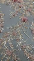 China Stunning 3d Floral Sequin Embroidered Mesh Fabric 3D Beading Embroidery for sale
