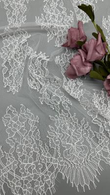 China Spring And Summer Season 100% Nylon French Chantilly Thread Lace With Floral Design Soft Hand-Feel White Color For Fashion Dress for sale