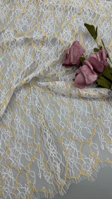China Spring And Summer Season French Chantilly Two-Tone Color Thread Lace With Floral Design With Eyelash Scallop Lightweight For Fashion Dress for sale